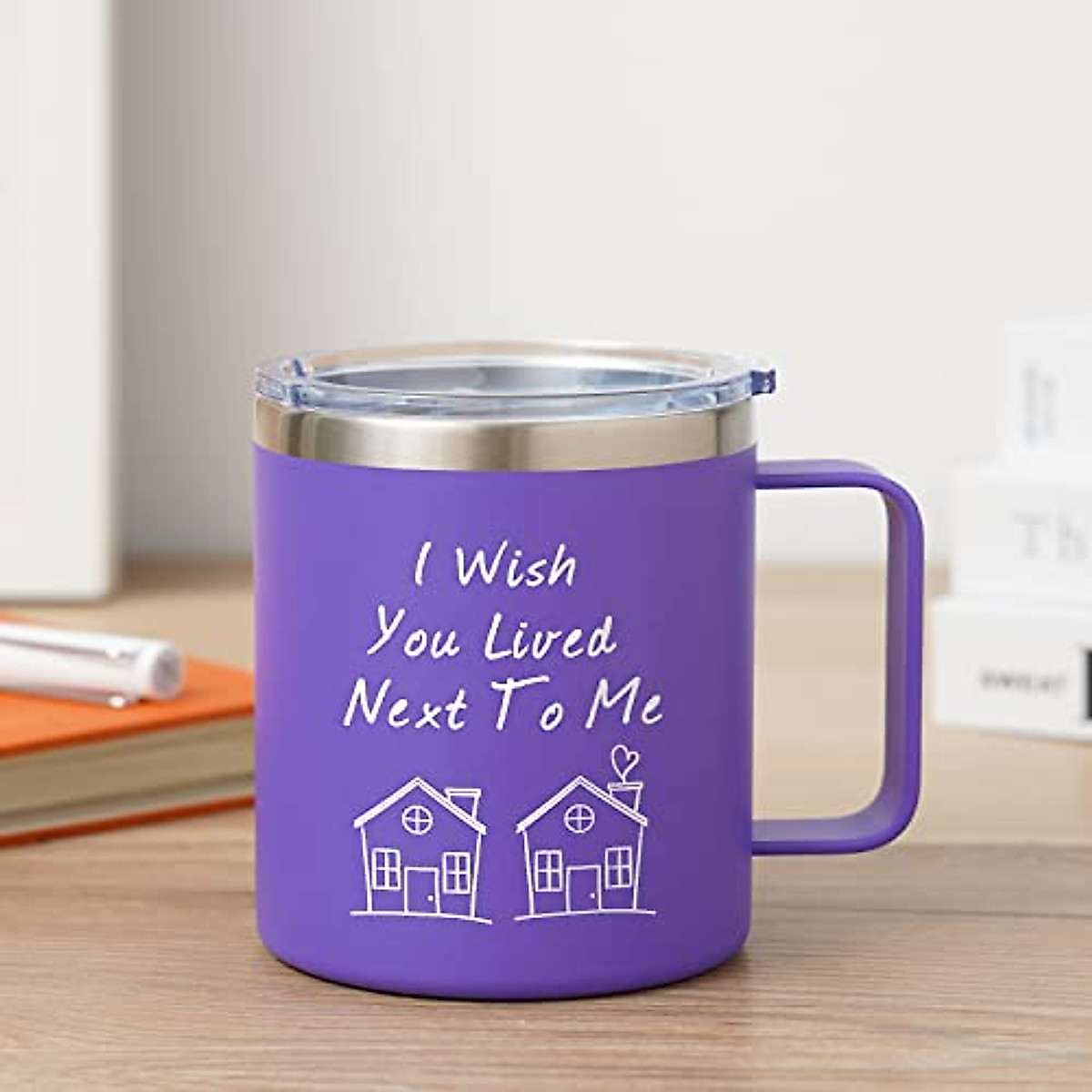 NOWWISH I Wish You Lived Next Door Mug - Birthday Gifts for Women Friendship, Best friend, Long Distance, Female, BFF - Purple