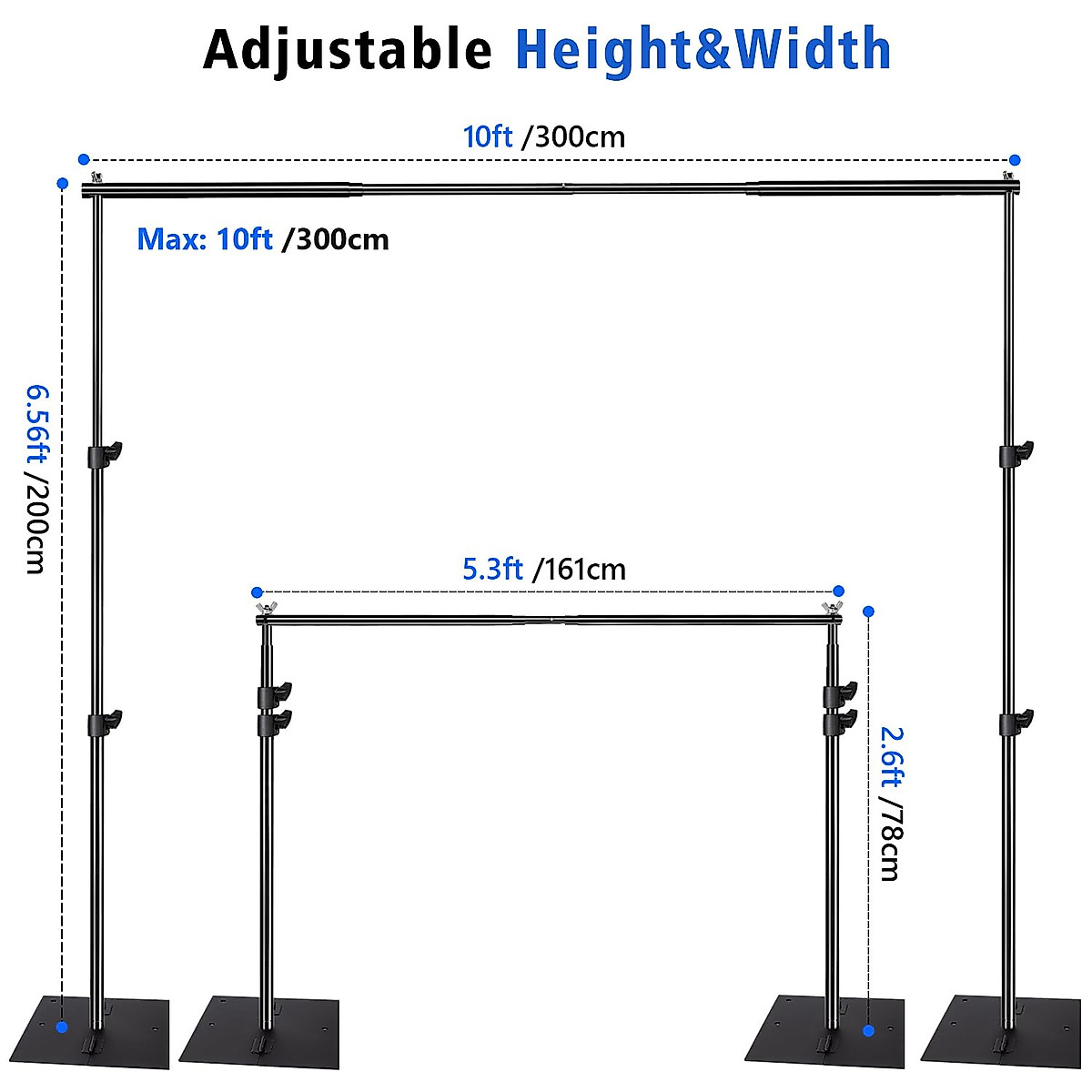 HYJ-INC Pipe and Drape Photography Backdrop Stand Kit Adjustable Photo Background Stand 10ft x 6.5ft with Metal Base for Parties Weddings Birthday Party Events Photo Booth
