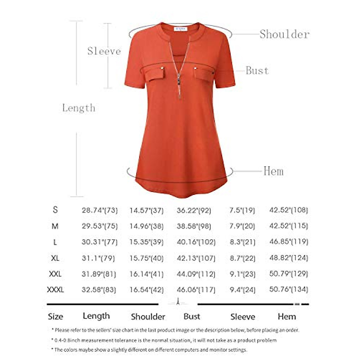 Bulotus Orange Short Sleeve Tunic Top, Casual Summer Fashion 2022, Business Work Shirt, Plus Size, XL