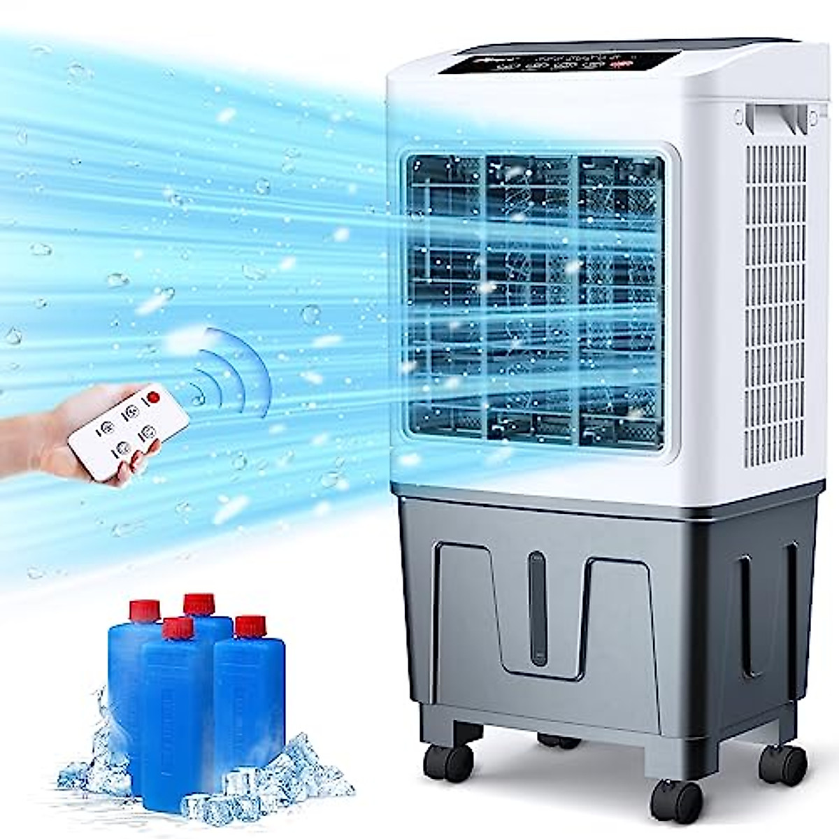 ALPACA Portable Evaporative Air Cooler 3 in 1 Swamp Cooler with Remote Control, 5.3 Gal Water Tank, 3 Speed Cooling Fan, 4 Ice Packs, Portable Air Conditioner Auto Oscillation for Room, Home & Office