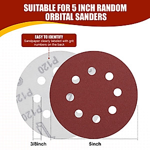 YNZDRWA 70 PCS 5 Inch Sanding Discs, 40 80 120 180 240 320 400 600 800 Grit Hook and Loop Sandpaper for Random Orbital Sander