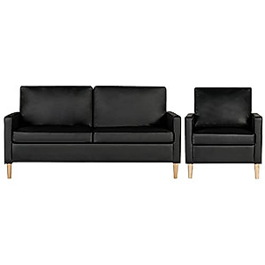 AILEEKISS Mid-Century Sectional Sofa Sets 3 Pieces Faux Leather Loveseat Couches with 2 USB Living Room Furniture Accent Arm Chairs for Small Space, Apartment, Office (1-Seater+1-Seater+3-Seater)