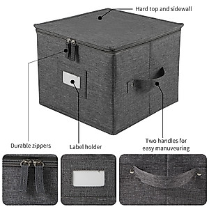 popoly China Storage Container for Bowls or Dessert Plates, 8.5" W x 6" H Plate Storage Case with 24 Felt Dividers, Hard Shell and Stackable (2 Pack Grey)