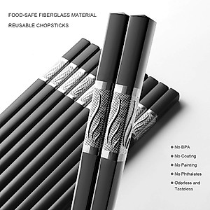 10 Pairs Chopsticks Reusable Dishwasher Safe, Fiberglass Chopsticks, 9.5Inch Non-Slip Chopsticks For Beginners, Japanese Korean Chinese Chop Sticks For Food & Cooking, All In A Gift Box