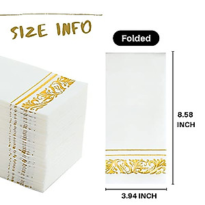 White and Gold Napkins Disposable Decorative - 100 PK - Linen Feel Paper Guest Towels Disposable Bathroom Fancy Wedding Napkins White Dinner Napkins Party Napkins Cloth Like