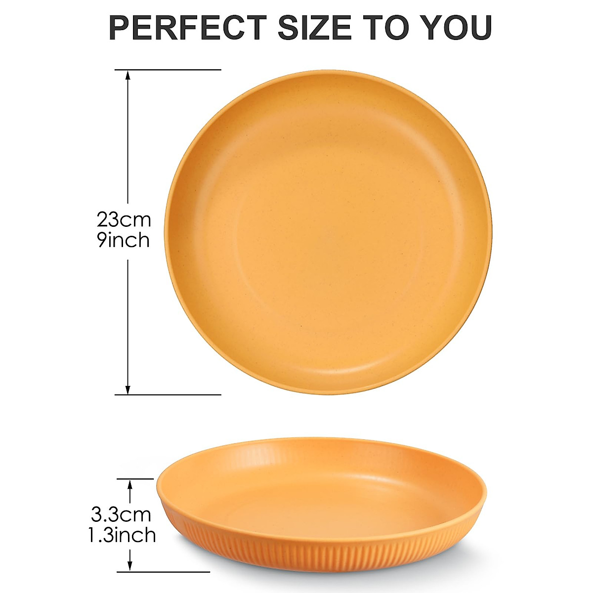 Phyllia Set of 6 Wheat Straw Plates, 9 Inch Unbreakable Deep Dinner Plates, Microwave and Dishwasher Safe Plastic Plates Reusable, Lightweight Plates for Kitchen Camping, Picnic, Party, Dorm