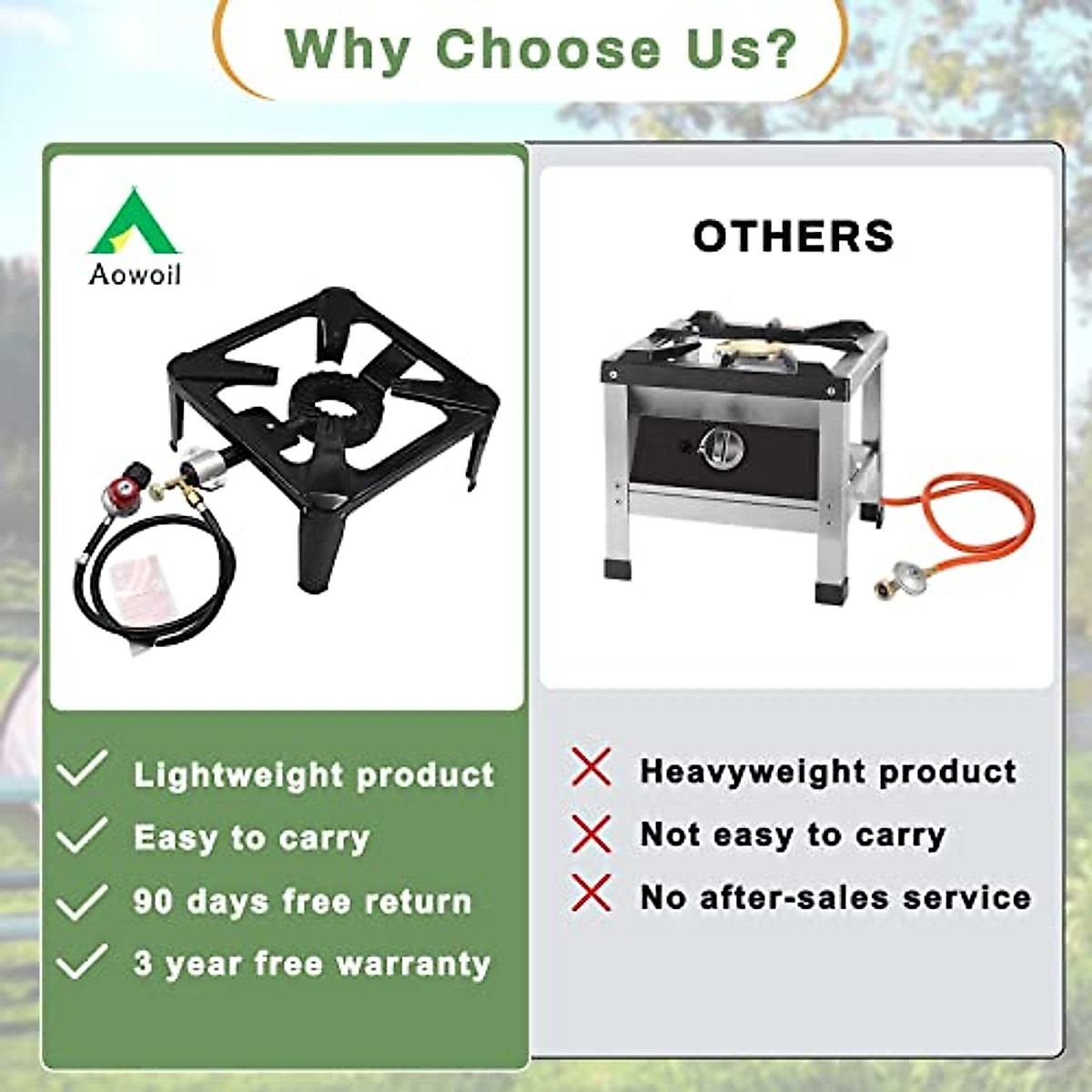 Aowoil Portable Propane Burners for Outdoor Cooking and Home,100K BTU High-powered,Propane Burner with Adjustable Flame,4ft Connecting Hose with Regulator,Quemadores de Gas Para Cocinar Afuera