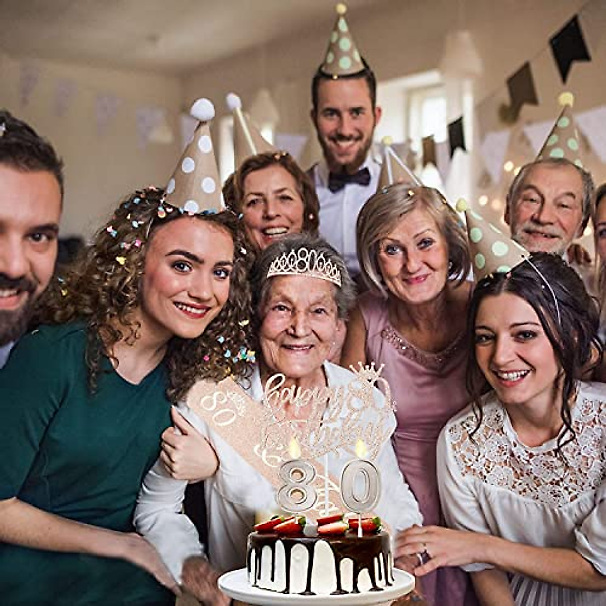 80th Birthday Decorations for Women, Including 80th Birthday Crown, Sash, Cake Topper, Candles and a Compact Mirror, Rose Gold Not A Day Over Fabulous 80th Birthday Gifts for Women