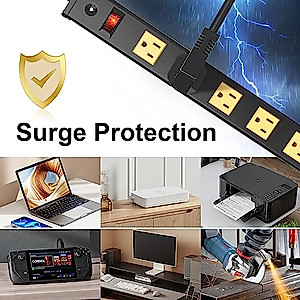 12 Outlets Heavy Duty Metal Socket Power Strip,Oviitech 6-Foot Long Extension Cord with Circuit Breaker. Mounting Brackets Included,Workshop/Industrial use, ETL Certified，Yellow