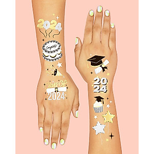 xo, Fetti 2024 Graduation Temporary Tattoos - 48 Foil Styles | New Grad Party Decorations, College Graduate Girls Accessory, High School Senior Gift, Graduation Cap Tassel Decor, Congrats Grad Favor