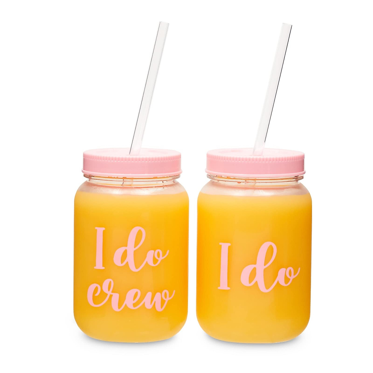 BLUE PANDA 12 Pack I Do Crew Bachelorette Party Cups with Lids, Pink Bridal Shower Mason Jar Gifts (18 oz)