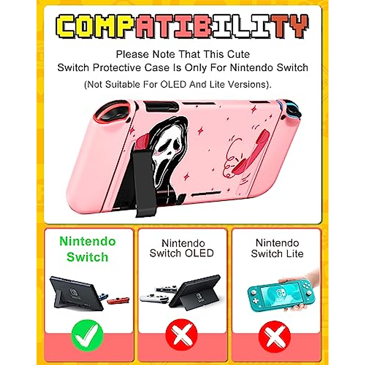 Xinocy for Nintendo Switch 9 in 1 Storage Accessories Kit with Travel Carrying Case+Switch Protective Cover+Game Case Holder+Strap+Sticker+2 Joycon Shells+2 Thumb Caps Cute Funny for Girls Kids p