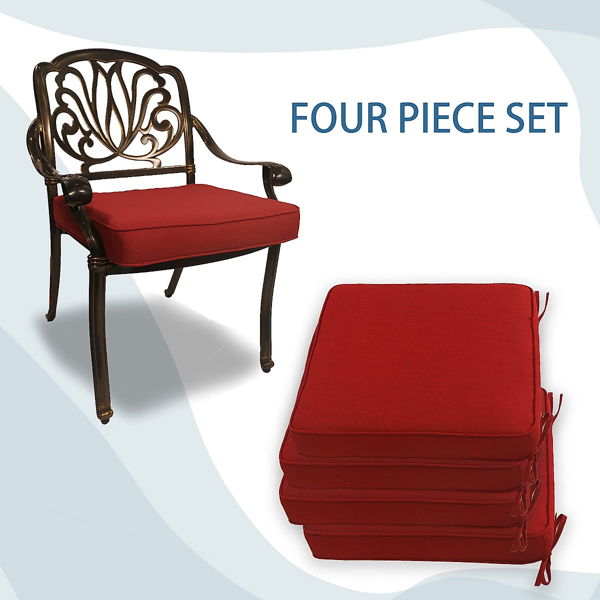 Sunshine Outdoor Indoor/Outdoor Patio Chair Cushion Outdoor Seat Cushions for Patio Furniture 20x20x2.8 inch Set of 4 Chili