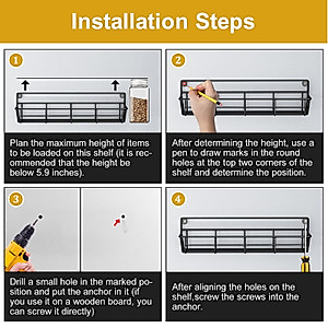 Mystozer Spice Rack Organizer Wall Mount, Hanging Spice Pantry Storage Shelf Organization, Set of 6 Space Saver Seasoning Racks for Kitchen Cabinet, Door or Pantry, Black