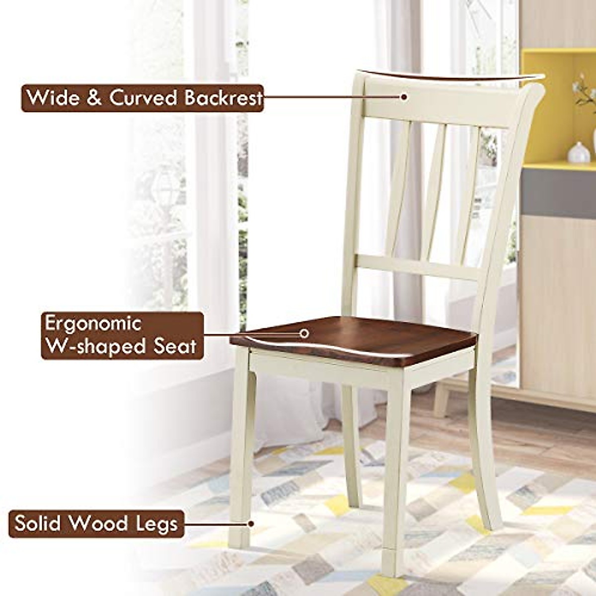 Giantex Solid Wood Dining Chairs Set of 2, Farmhouse Armless Kitchen Chair with Rake Back, Wooden Whitesburg Dining Room Chairs