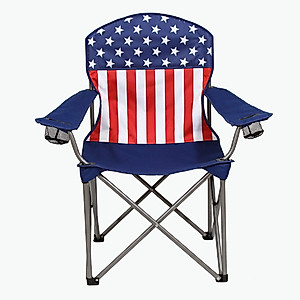 Kamp-Rite KAMPAFC141 Portable Outdoor Camping Furniture Beach Patio Sports Folding Quad Lawn Chair with 2 Cup Holders, USA Flag