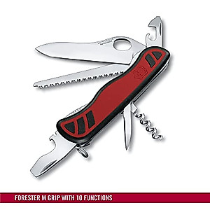 Victorinox Forester M Grip Swiss Army Pocket Knife, Large, Multi Tool, 10 Functions, Wood Saw, Red