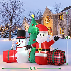ZOOS Christmas Inflatables Outdoor Decorations 8x5FT Inflatable Christmas Yard Decorations Lighted Inflatable Christmas Tree Snowman Santa Claus Gift Box, Inflatable Outdoor Holiday Yard Decorations