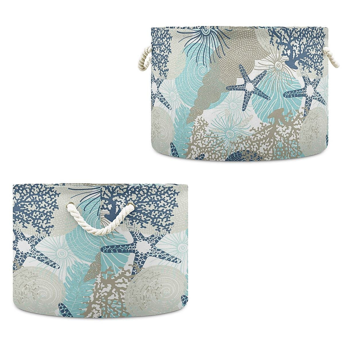 Algae Corals Seashells Large Basket for Toys Storage Bin Box Organizer Basket for Laundry Hamper, Kid's Room, Baby & Dog Toy