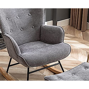 VESCASA Linen Rocking Chair with Tufted Wingback，23.5" Wide Midcentury Modern Indoor Glider Rocker with Arms for Nursery/Reading/Living Room/Bedroom, Grey