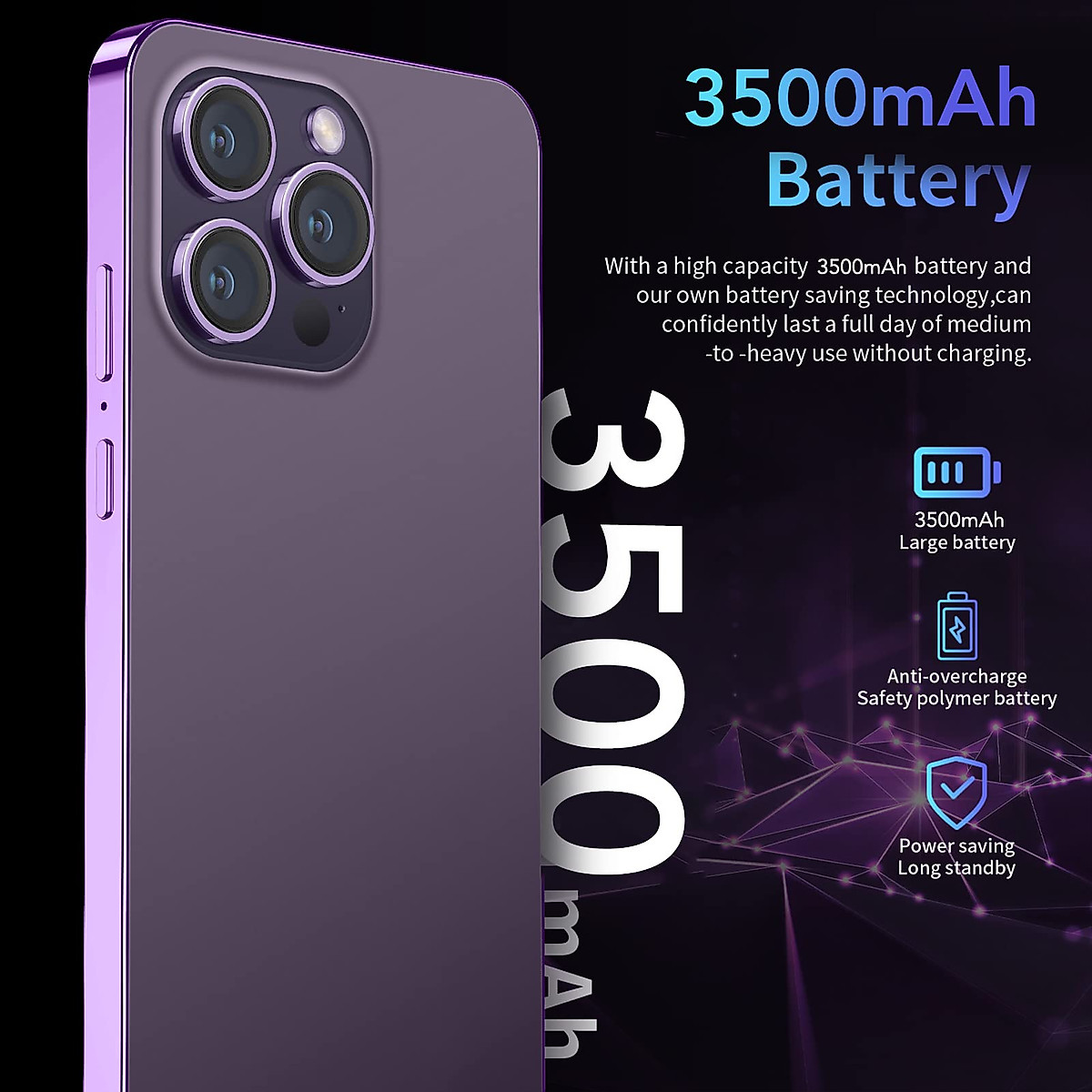 Zunate I14 Pro 3G Unlocked Smartphone, 6.53 Inch Large Screen, 4GB RAM 64GB ROM, Facial Unlocking Mobile Phone for Android 10, Dual 2 MP 8 MP Camera, Dual SIM Slot