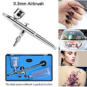 0.3mm Dual Action Airbrush Kit with Three Different Cups(6CC,20CC,40CC) Portable Airbrush Set for Makeup,Commercial Arts,Cake Decoration,Nail Art,Photo Retouching,Model Making and Crafts