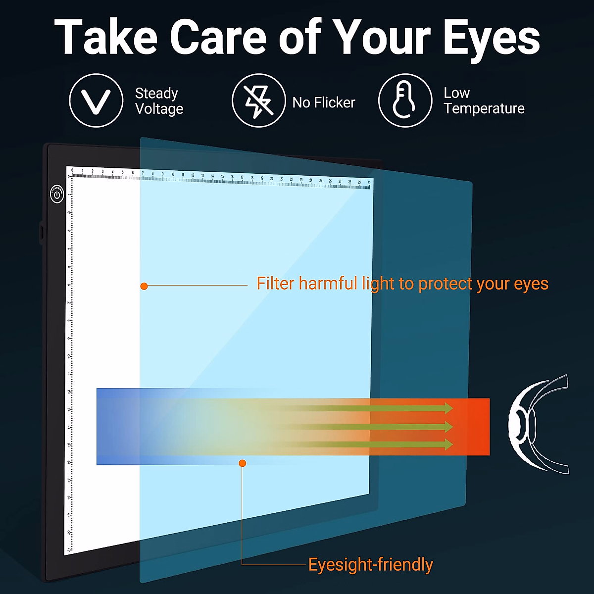 RTjoy A4 LED Light Pad, USB Powered Drawing Board, Adjustable Brightness Tracing Box Ideal for Diamond Art, Weeding Vinyl, Viewing Slides, Stenciling, Embossing, Quilting Stencils (Black)