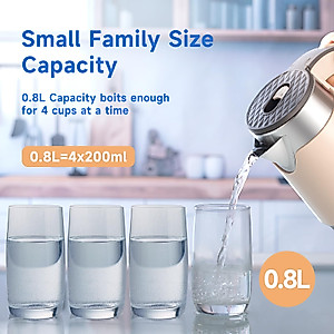 Eyhmhy Small Electric Tea Kettle Stainless Steel,0.8L Portable Travel Hot Water Boiler, 800 Watts Mini Electric Coffee Kettle