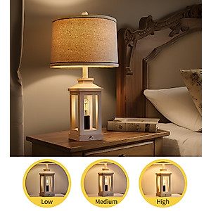 G-SAFAVA 23.75" Retro Farmhouse USB C+A Ports Table Lamp Set of 2 with 3 Way Dimmable Touch Control White Nightlight Vintage Modern Lamp for Living Room Bedroom with 2 Light Sources