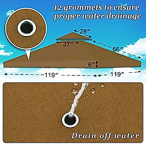 Strong Camel Double Tier Replacement Cover for 10'X10'Gazebo Canopy Top Patio Pavilion Cover Sunshade Polyester-Brown