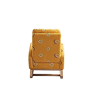 AVGVLIJ Modern Rocking Chair, Slide Rocking Chair, high Back Armchair with Side Pocket, Solid Wood Legs, can Carry 300 pounds, Suitable for Living Room Bedroom (Mustard)