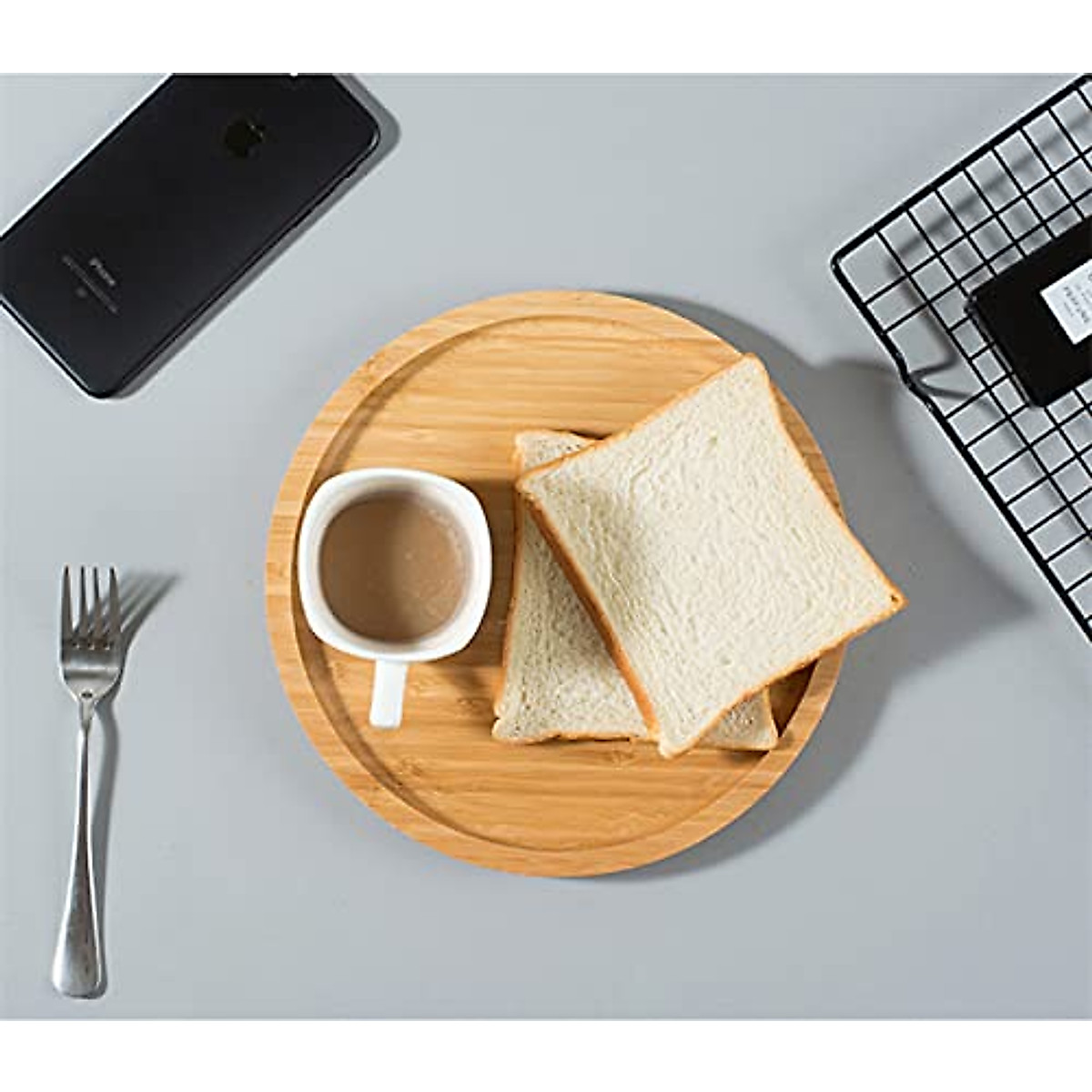 Round Bamboo Tray, Wood Plates, Wooden Serving Platter, Charcuterie Serving Board for Dinning / Coffee Table,13.8 inch