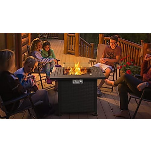 Cecarol 32 in Outdoor Propane Gas Fire Pit Table Electronic Pulse Ignition with Glass Wind Guard, Glass Rock, Waterproof Cover, 50,000 BTU CSA Certification for Outside Garden Patio Party (Black)