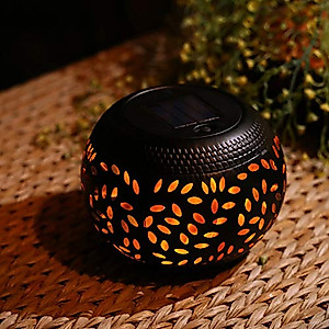 Solar Table Lantern Outdoor Waterproof- Dancing Flickering Flame Solar Powered LED Light，Black Metal Desktop Decorative Lamp Auto On/Off Lighting Dusk to Dawn for Desk Patio Garden Pathway Yard