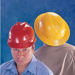 MSA 10058321 V-Gard Full-Brim Hard Hat With 1-Touch Suspension | Polyethylene Shell, Superior Impact Protection, Self Adjusting Crown Straps - Standard Size in White