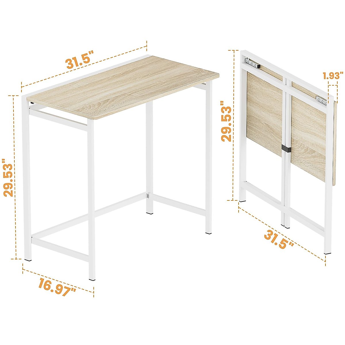 Elephance Folding Desk No Assembly Required 31.5" Small Foldable Computer Desk for Small Spaces, Space Saving Study Writing Office Desk Foldable Table for Home Office Beige