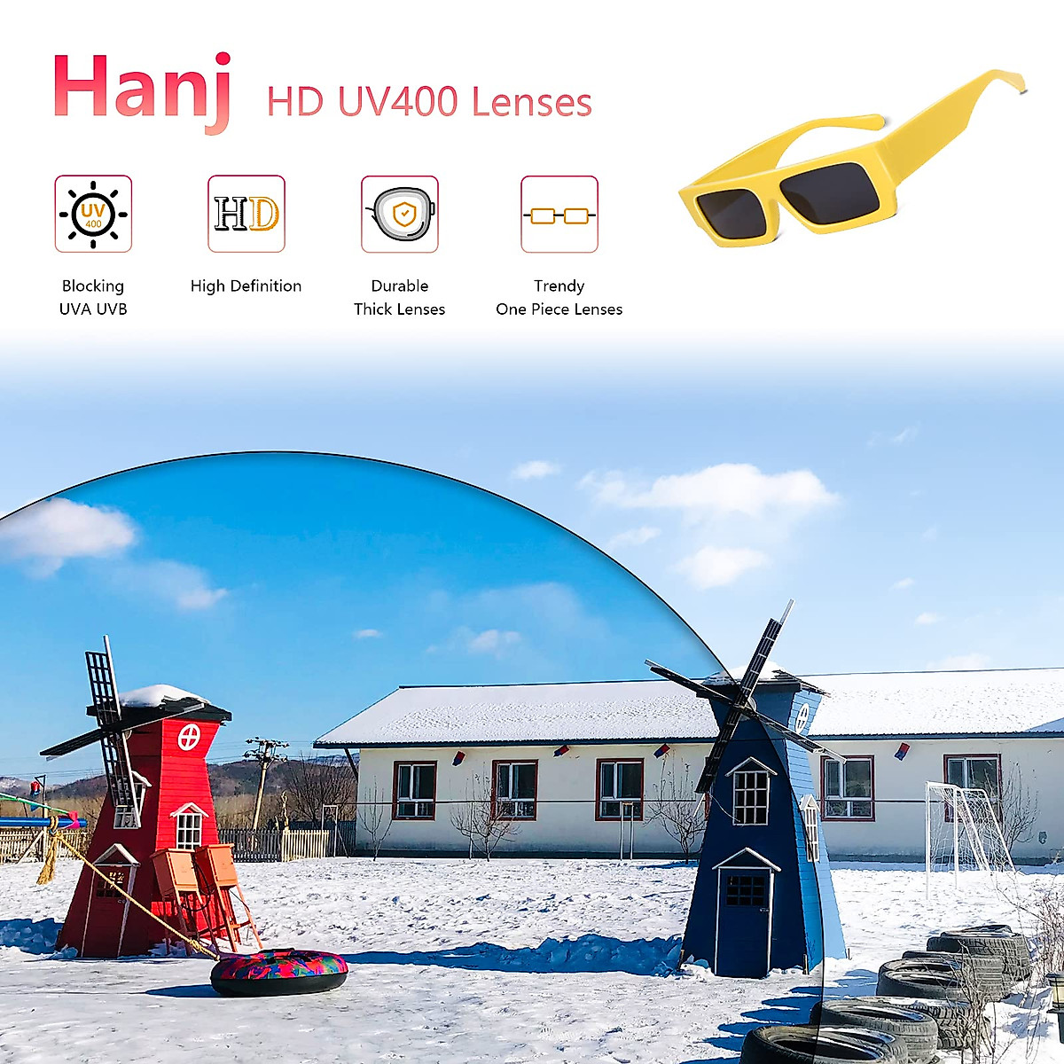 Hanj 90s Small Vintage Narrow Square Sunglasses for Men Women UV400 Trendy Retro Black Glasses Cool Rectangular Shades (Yellow)