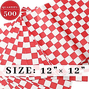 500 Deli Paper Sheets 12 x 12 Inch Red and White Checkered Food Wrapping Papers Grease Resistant Food Wrap Sandwich Paper Wraps Disposable Paper Liner for Picnics Barbecue Restaurants Cookout Party