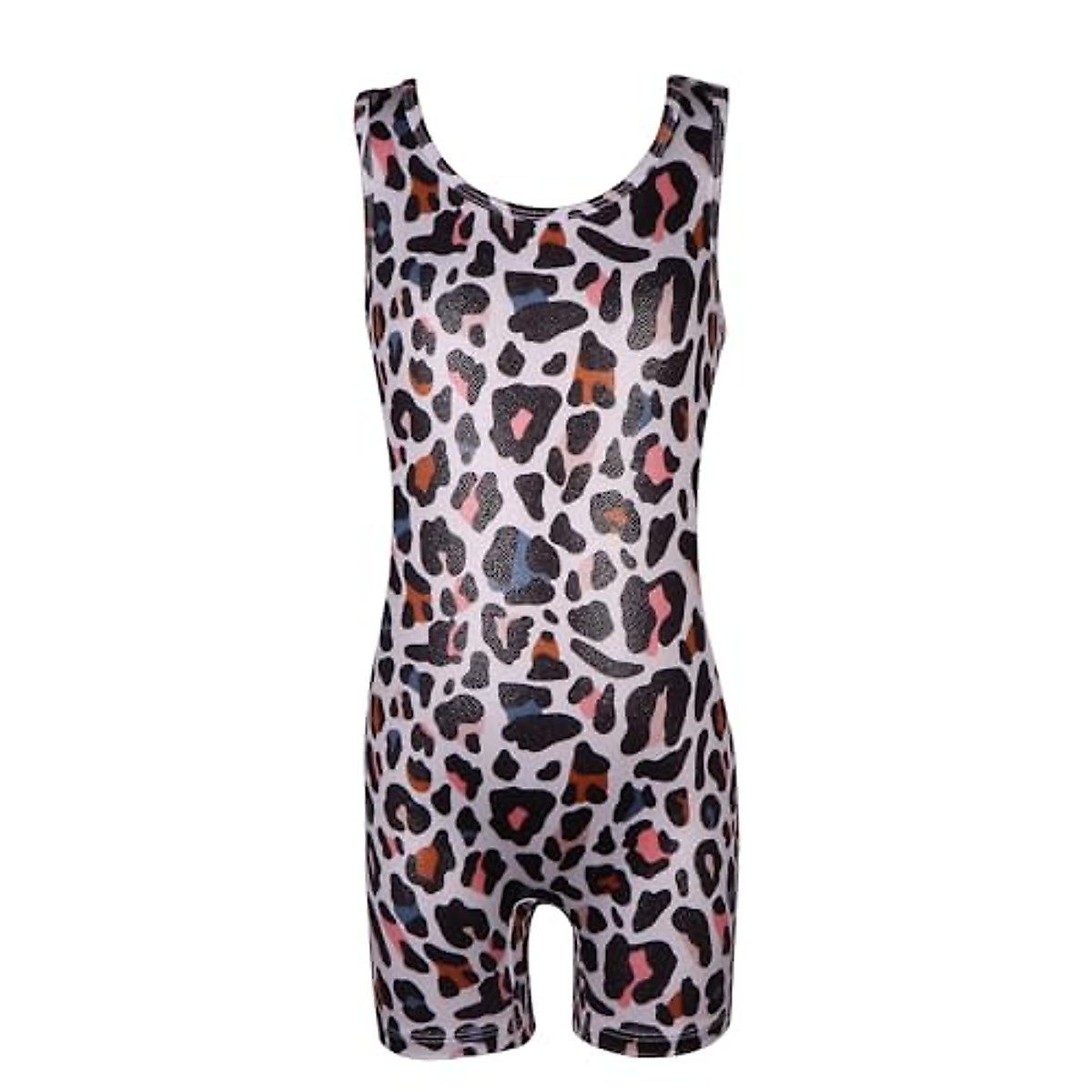 2 Packs Skinny Gymnastics Leotards For Toddler Girls Scoop Neck With Shorts, Little Kids Skinny Colorful Dance Workout Unitards Biketards Tanks Rainbow Leopards