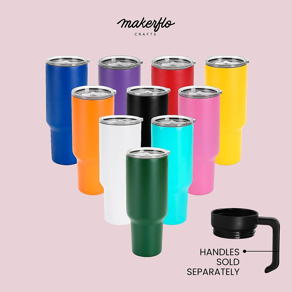 makerflo 40oz Yellow Powder Coated Tumbler Pack of 1 with Upgrade Handle Option, Includes a Sliding Splash, Leak Proof Lid, Ideal for Craft and Personalization (Laser Engraving, UV DTF, Epoxy, Vinyl)