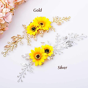 BAROGIRL Wedding Hair Vine Accessory Sunflower Bride Headpiece Gold Flower Headband for Women and Girls (Silver)