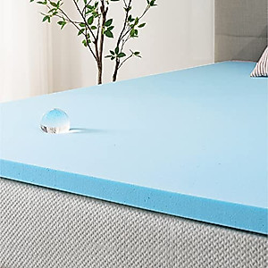 ZINUS 1.5 Inch Green Tea Cooling Gel Memory Foam Mattress Topper, Cooling Gel Foam, CertiPUR-US Certified, Full, Blue