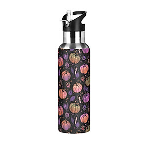 ALAZA Ladybug Squash Mushrooms Water Bottle with Straw Lids Boys Girls,Vacuum Insulated Leakproof Stainless-Steel Sports Bottle Thermal Flask for Gym Yoga Camping,20oz (600ml)