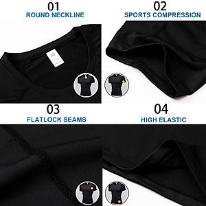 Black Compression Shirts Men Short Sleeve Workout Gym T-Shirt Running Tops Cool Dry Sports Base Layer Undershirts