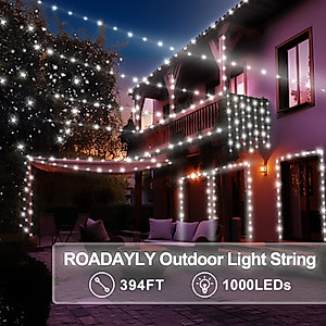 ROADAYLY 394 FT 1000 LED Christmas Lights Outdoor Waterproof Christmas Tree Lights with Remote Timer 8 Modes Green Wire Plug Fairy Lights Indoor Twinkle String Lights Xmas Decorations (Cool White)