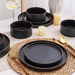 LERATIO Ceramic Dinnerware Sets of 4, Speckled Stoneware Plates and Bowls Set, Chip and Crack Resistant | Oven & Dishwasher & Microwave Safe Dishes Set, Service for 4 - Coffee Rim (12 PCS)