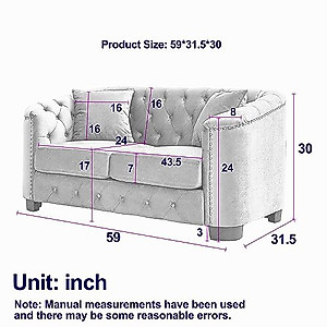 EMKK Modern Chesterfield Velvet Sofa 2-Seater Couches Upholstered Tufted Backrests with Nailhead Arms Loveseat and 2 Cushions for Living Room, Apartment, Office,Bedroom Mid Century, F-Beige
