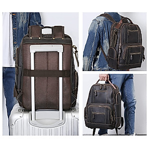 UBANT Leather Backpack for Men, 15.6 inch Laptop Backpack Vintage Full Grain Leather School College Bookbag Large Capacity Business Office Work Bag Casual Camping Travel Weekend Daypack