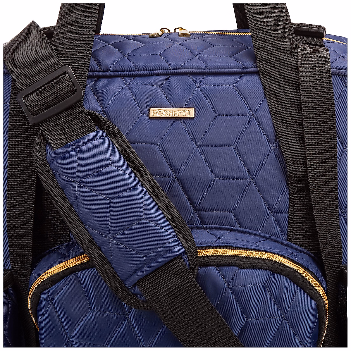 POSHnFIT Women Exercise Fitness Gym Travel & Weekender Duffel bag Waterproof Wet Storage Yoga Mat Storage Shoe Storage Carry On Luggage (Blue, Quilted Outer)