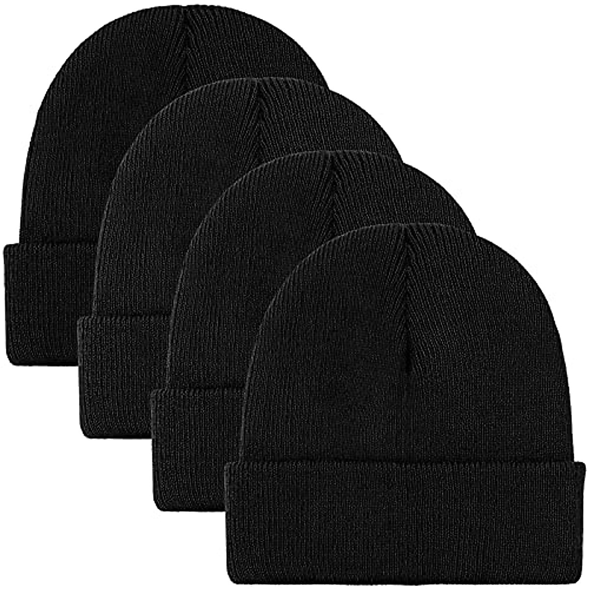 Cooraby 4 Pack Beanie Cap Winter Warm Hats Soft Knit Beanie for Men or Women Black